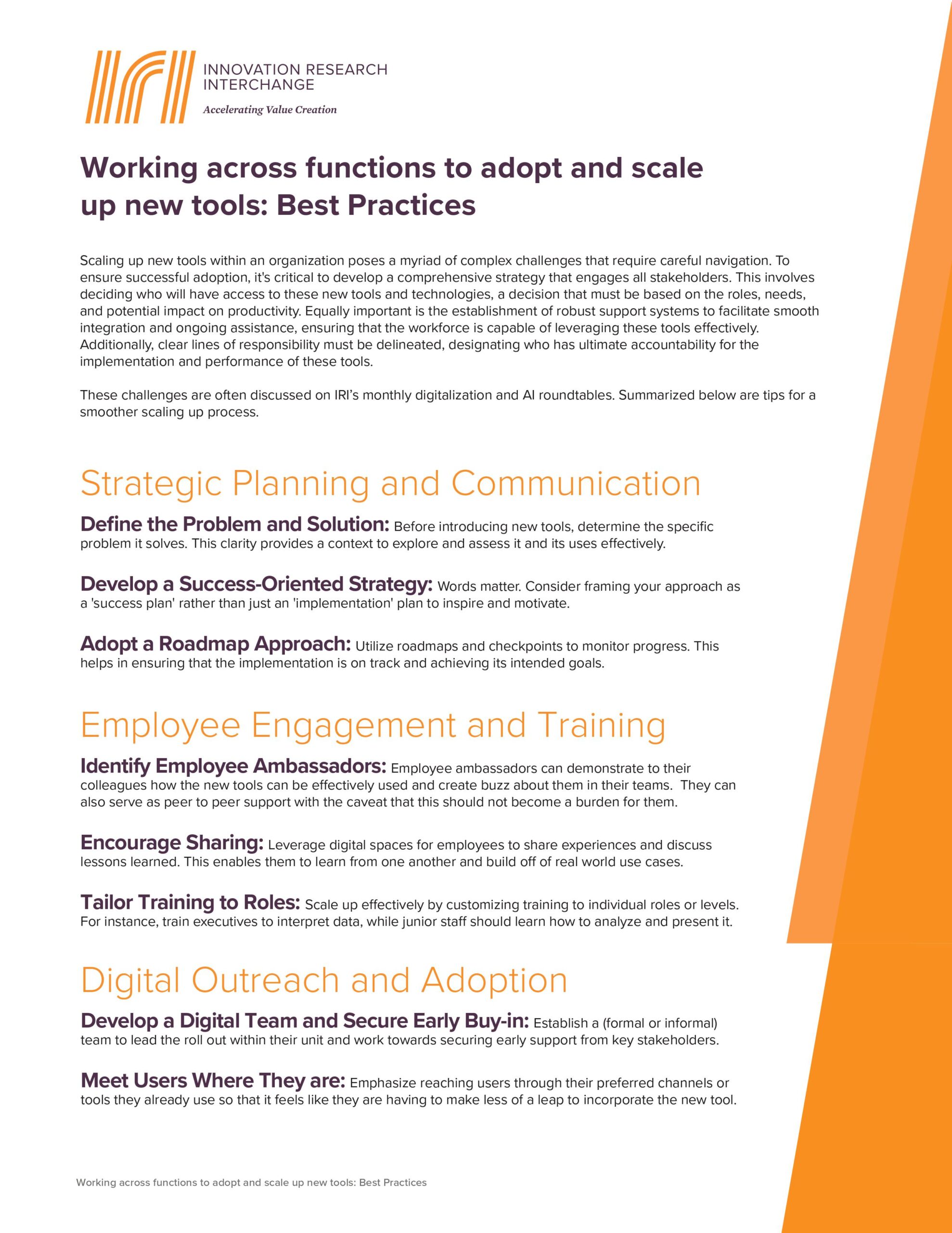 Working across functions to adopt and scale up new tools: Best ...